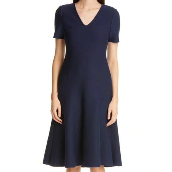 St. John | Dresses | St John Milano Knit Vneck Shortsleeve Dress In Navy | Poshmark